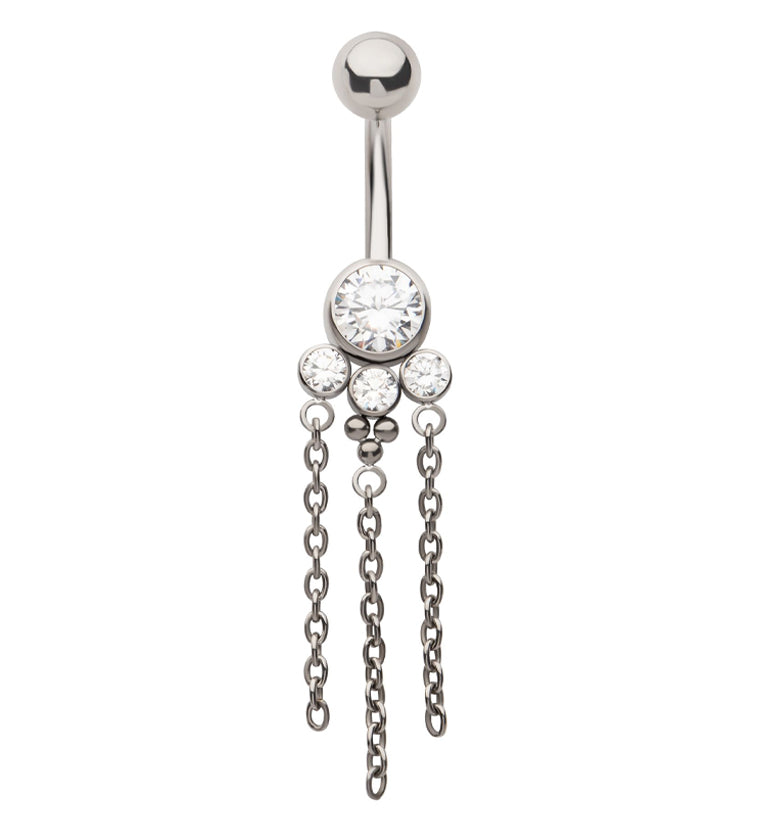 Multi Chain Trio Clear Cz Internally Threaded Titanium Belly Button Ri