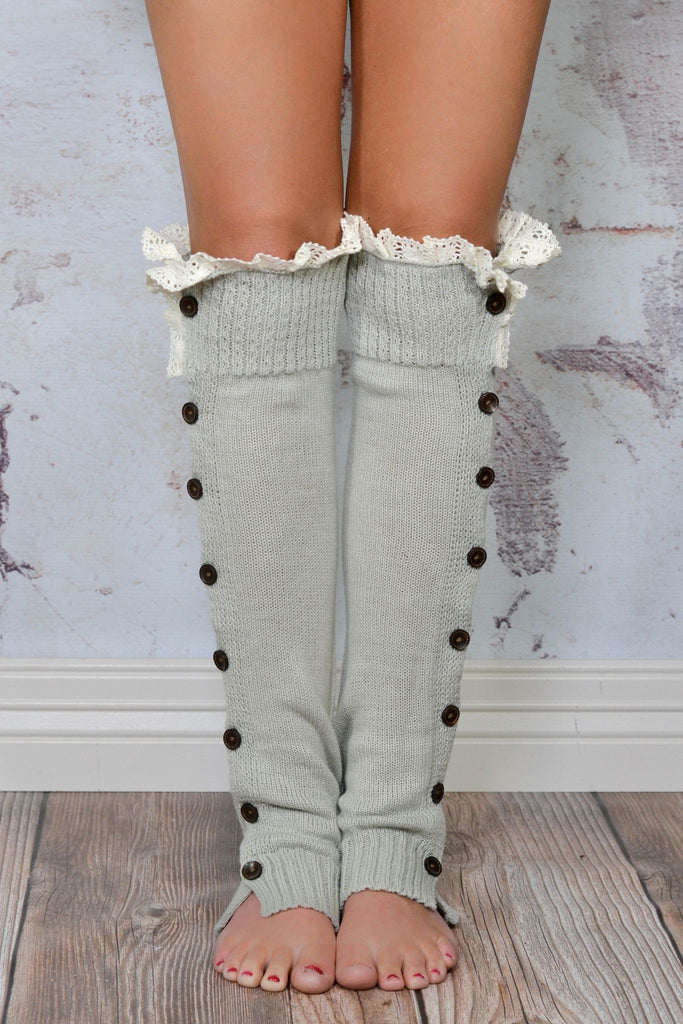 Light Grey Lace Button Down Leg Warmers