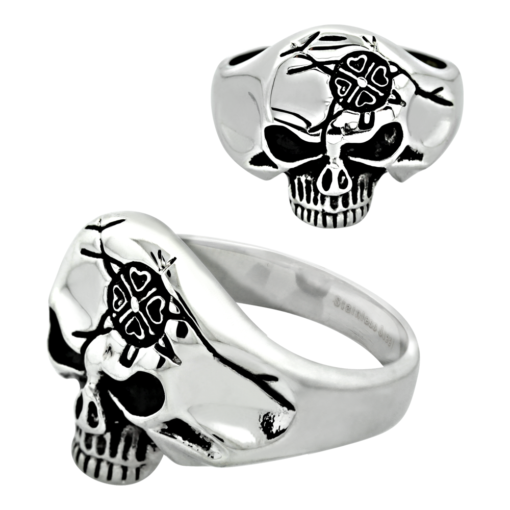 Heart Clover Skull Ring Queen Of Steel