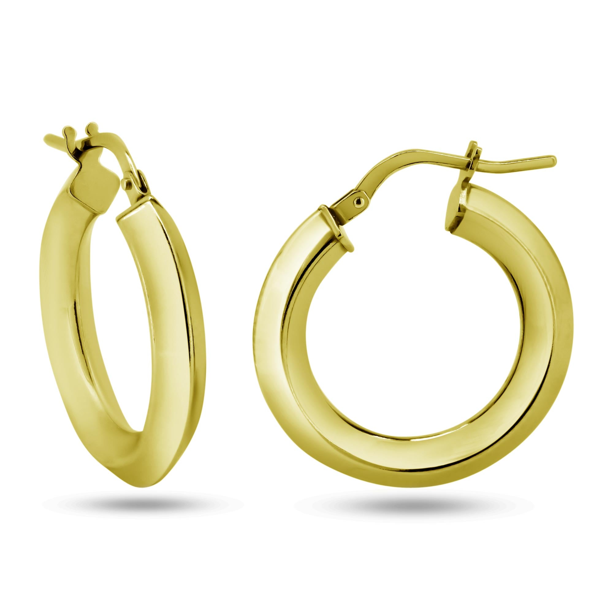 Silver 925 Gold Plated Chisel Design Hoop Earrings Are00039gp