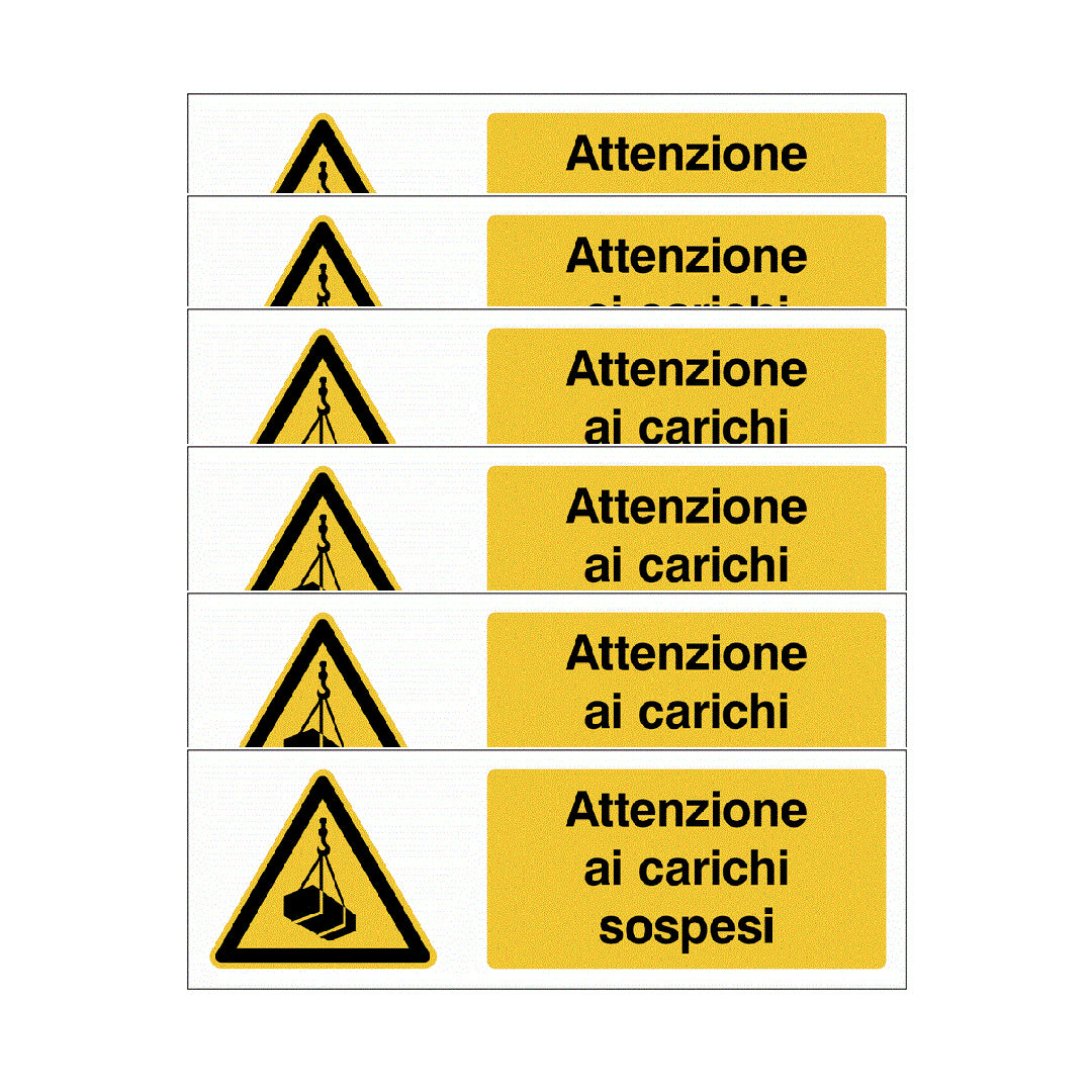 Kit Di 6 Adesivi Uni Attenzione Ai Carichi Sospesi Pittogramma Iso 7