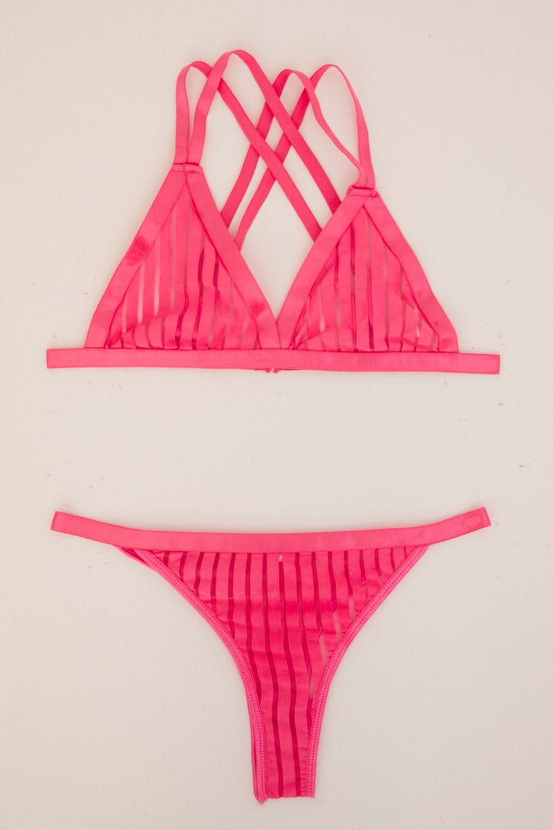 Womens Pink Mesh Lingerie Set Ally Fashion