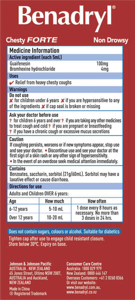 Benadryl Chesty Forte 200ml Baillie And Lewis Pharmacy