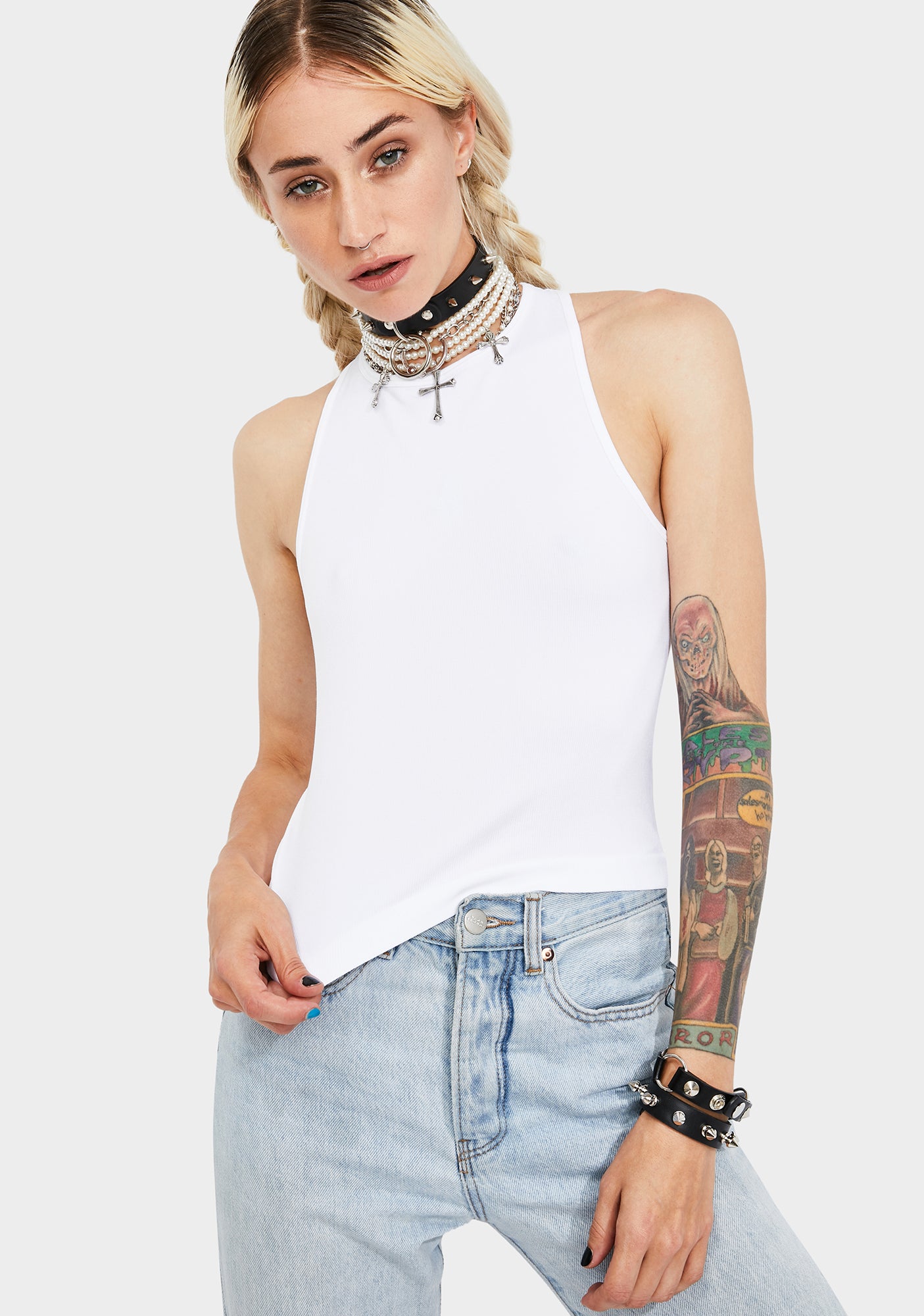 White Hayley Racerback Brami Top Dolls Kill