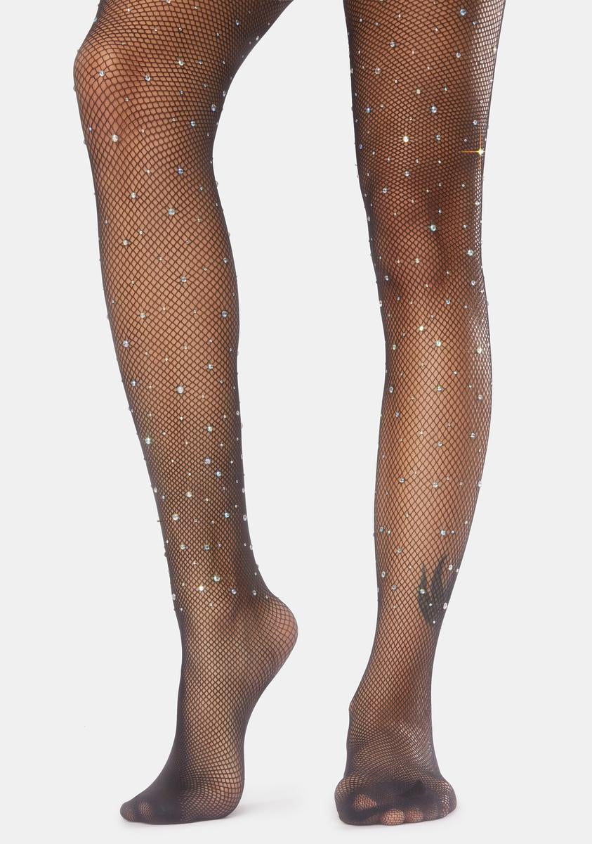 Sparkle Pearl Embellished Fishnet Tights Black Dolls Kill