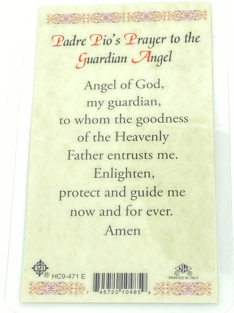 Padre Pios Guardian Angel Prayer Laminated Holy Card Plastic Covered