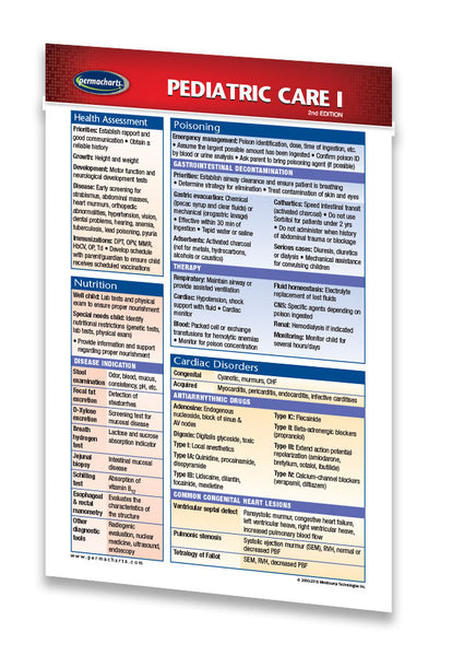 Pediatric Care I Pocket Chart 4 X 6 Laminated Quick Reference