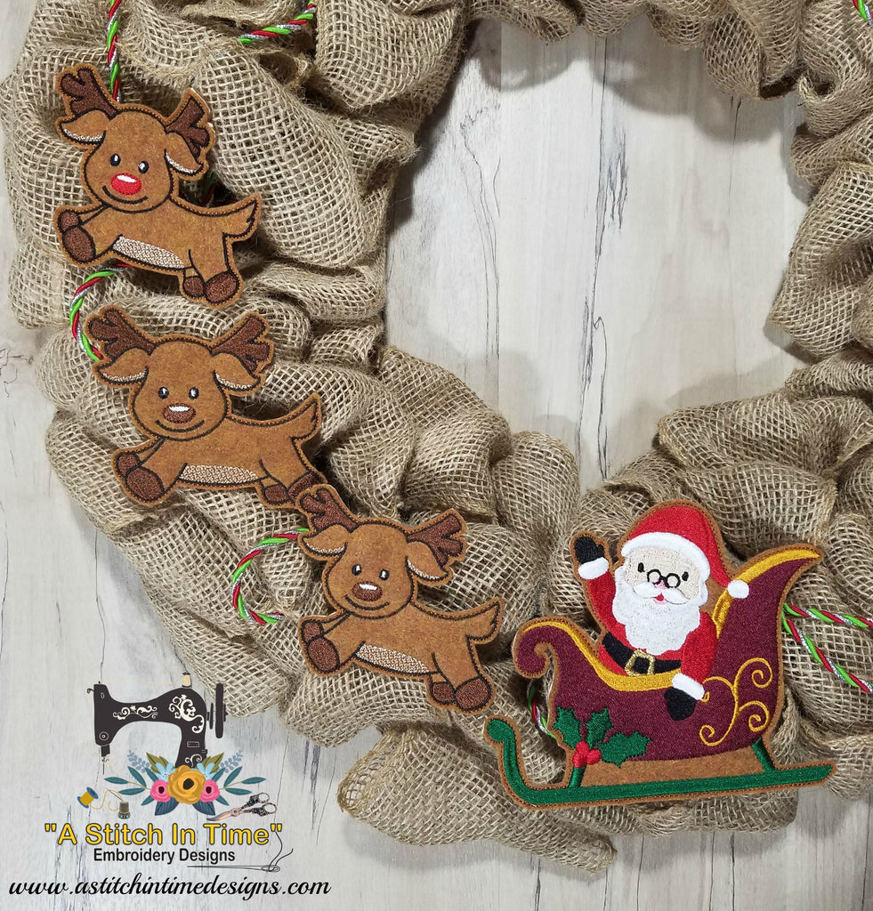 Ith Wreath Decor Santa And Sleigh 4x4 Hoops A Stitch In Time