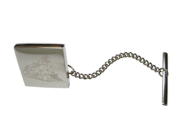 Silver Toned Etched Locomotive Train Tie Tack Kiola Designs