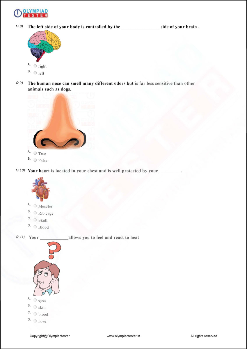 Class 2 Science Hots Human Body Pdf Worksheet 9 Olympiad Tester