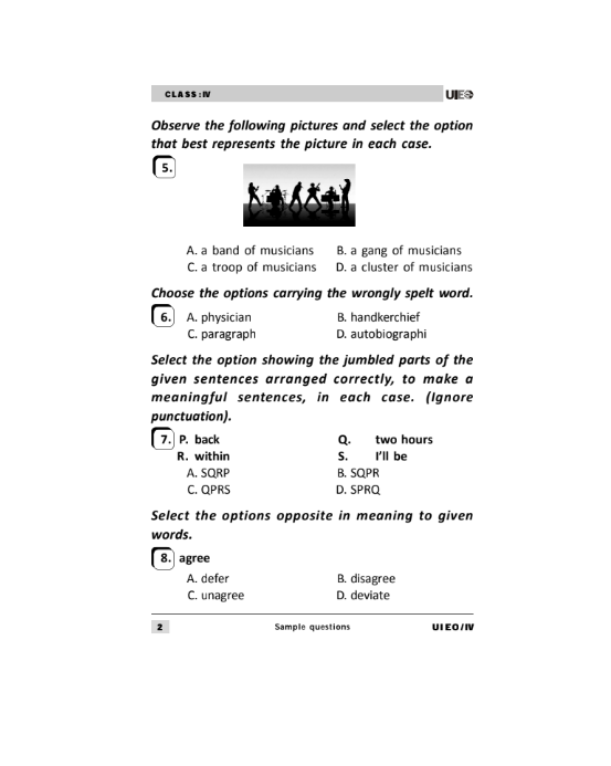 Official Class 4 Uieo English Olympiad Sample Question Paper Olympiad