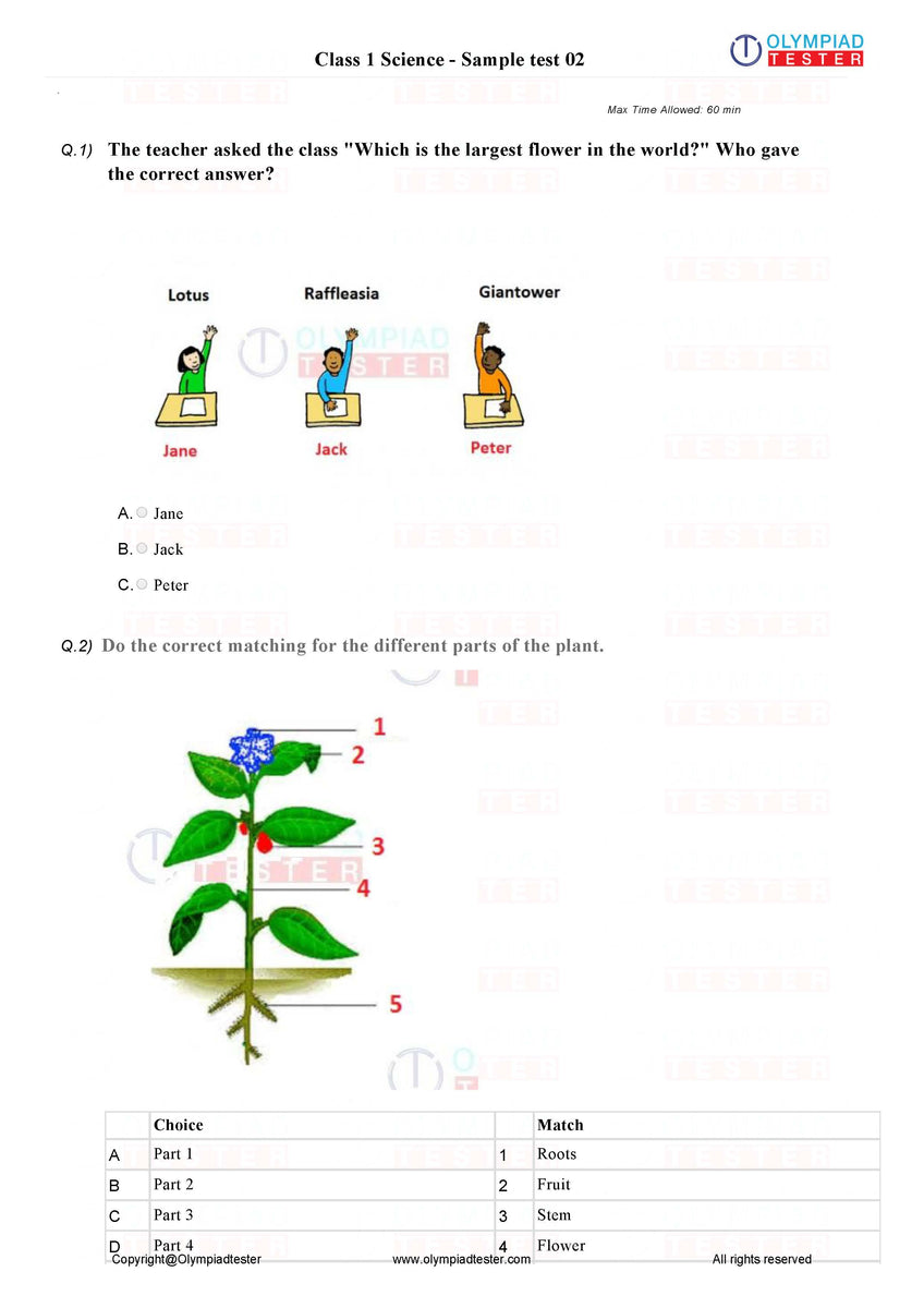 Class 1 Science Hots Plants Pdf Worksheet 01 Olympiad Tester