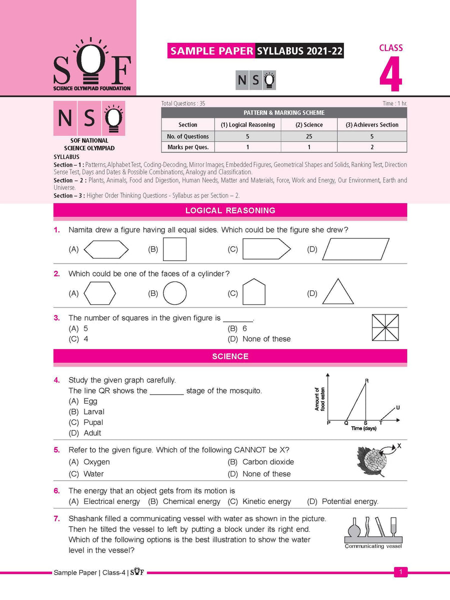 Class 4 Nso Official Sample Question Paper Olympiad Tester