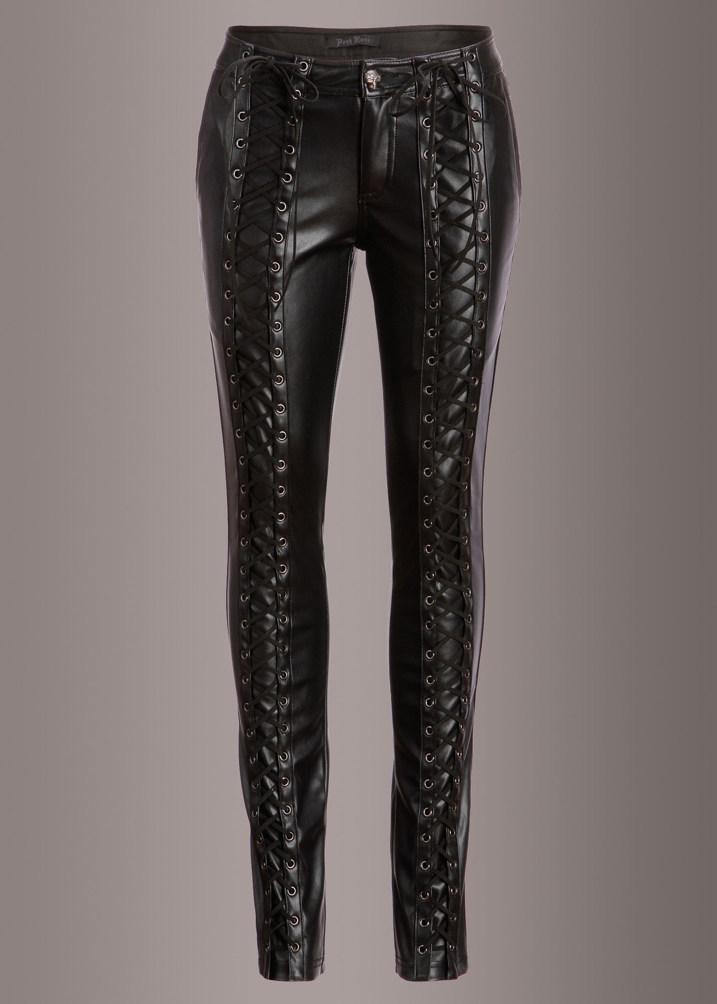 Rockstar Punk Rave Black Vegan Leather Lace Up Pants Pretty Attitude