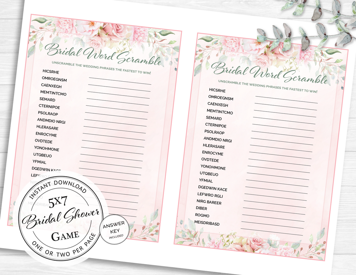 Bridal Word Scramble Pink Floral Bridal Shower Games Celebrate Life