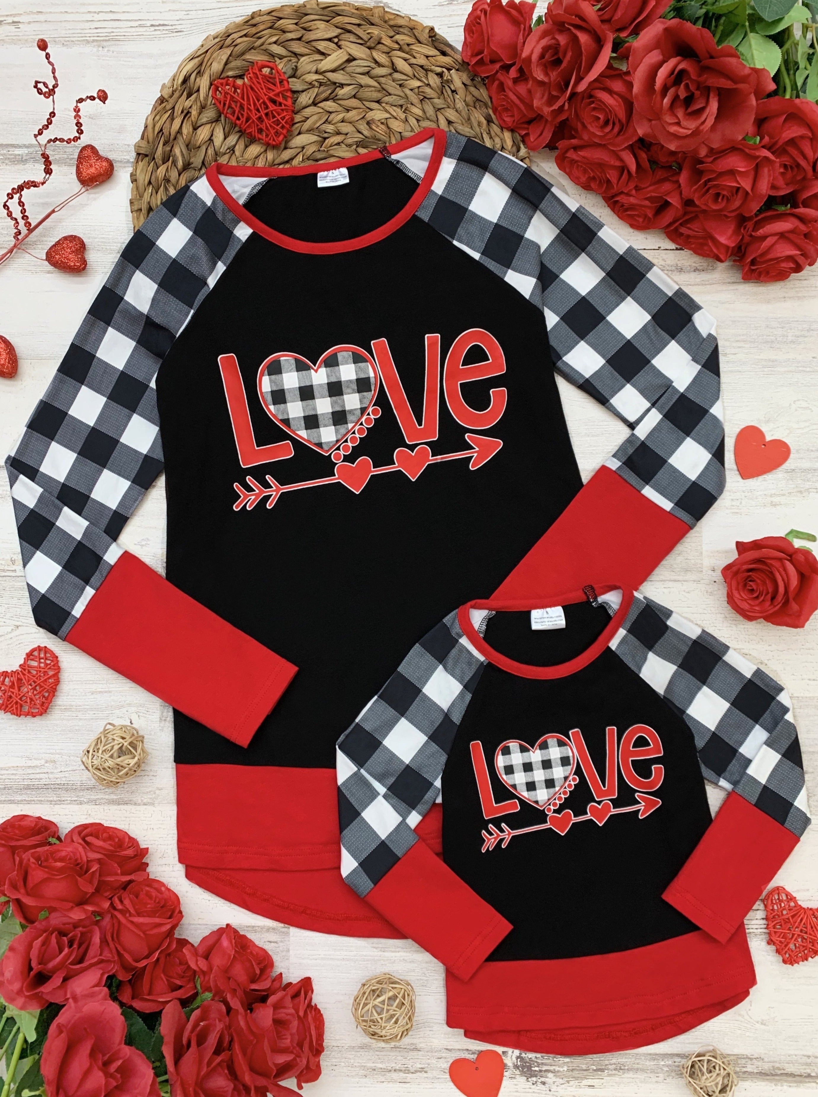 Mommy And Me Matching Tops Love Plaid Raglan Top Mia Belle Girls