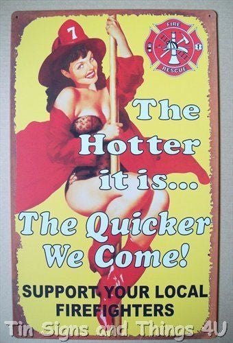 Firefighter Pinup Tin Sign Pinup Girl Shoppzee