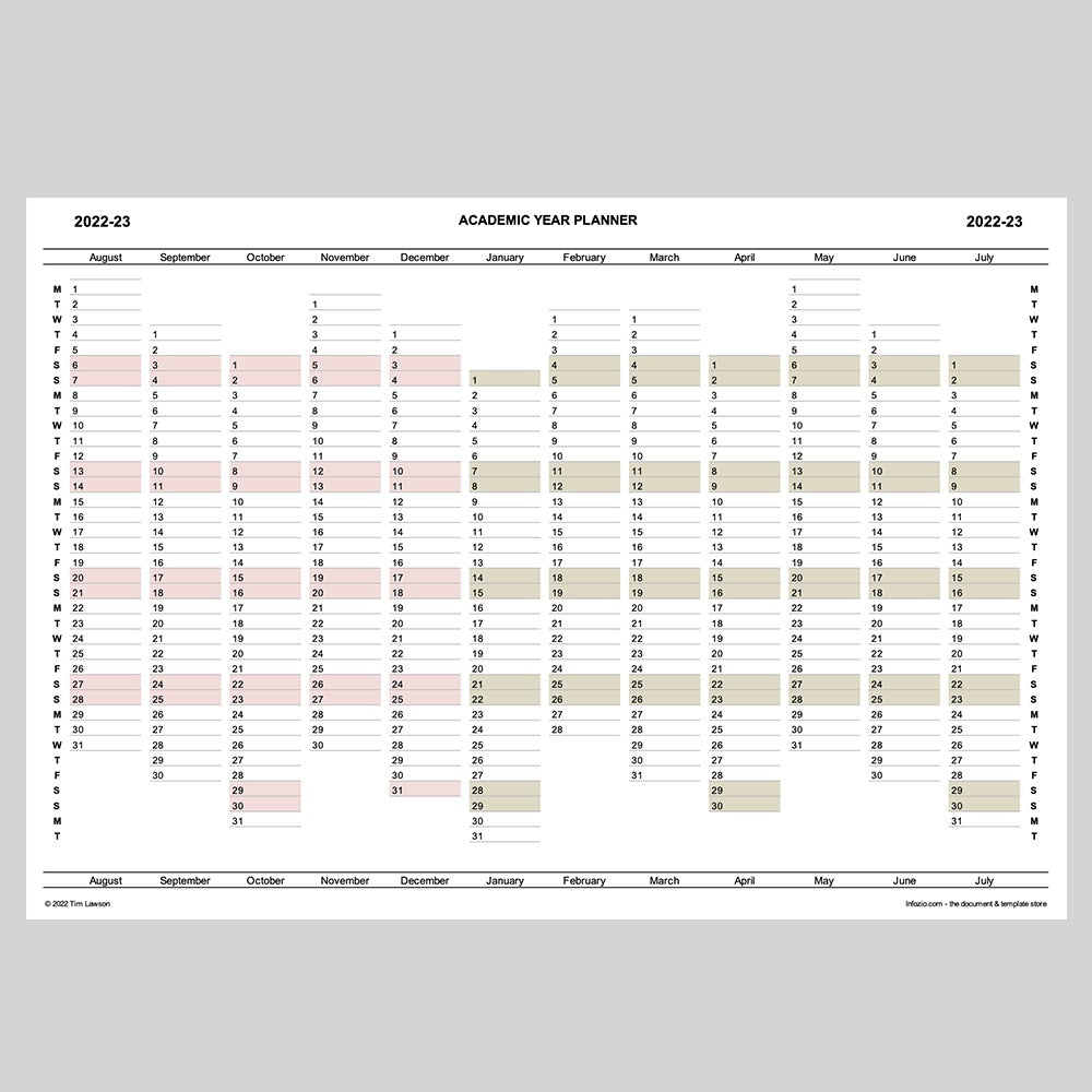 Academic Year Planner 2022 23 Printable A4 Or A3 Infozio