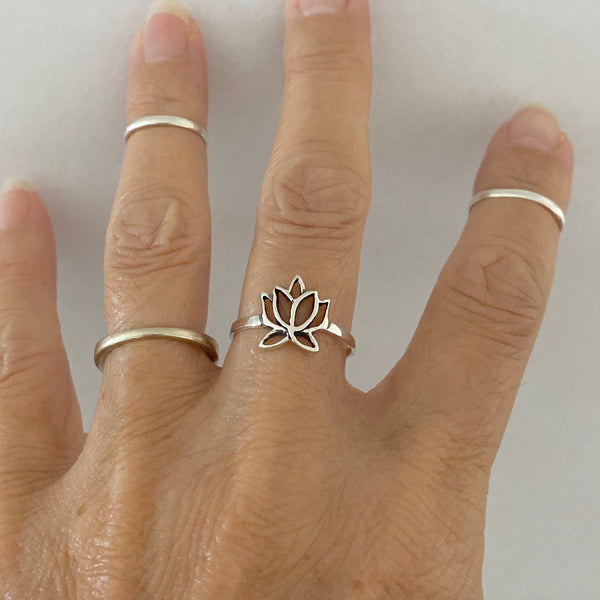 Sterling Silver Cut Out Lotus Ring Flower Ring Silver Ring Boho Rin