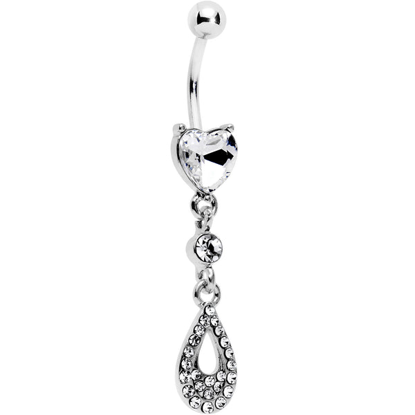 Clear Cz Gem Valentine Dew Drop Heart Dangle Belly Ring Bodycandy