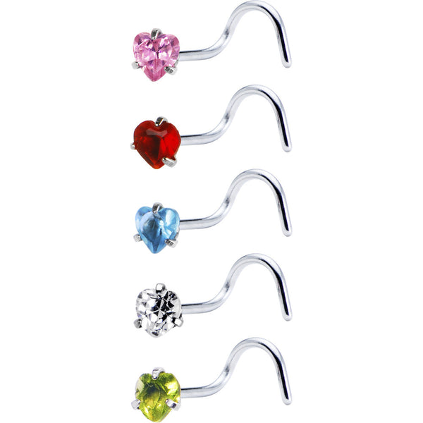 20 Gauge Stainless Steel Heart Cz Nose Ring Pack Bodycandy