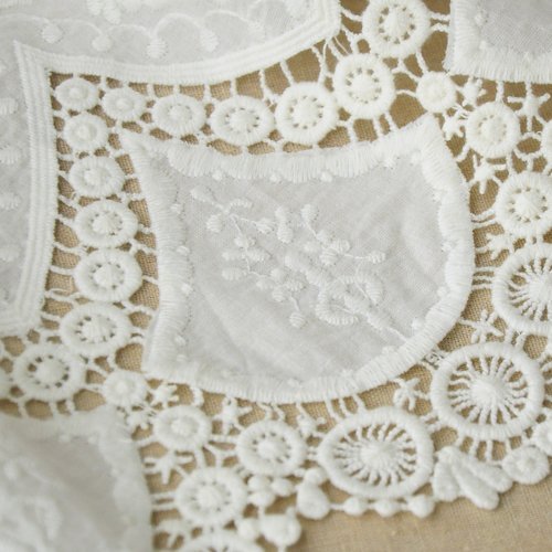 51 Width Vintage Floral Embroidered Cotton Lace Fabric By The Yard