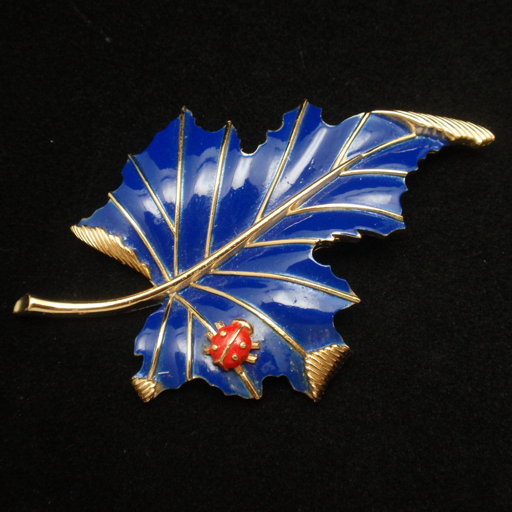 Ladybug On Leaf Pin Vintage Enamel Trifari Brooch World Of