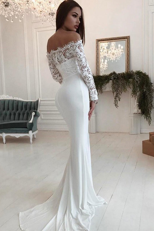 Mermaid Wedding Dress Long Sleeves Off The Shoulder Bridal Dress With