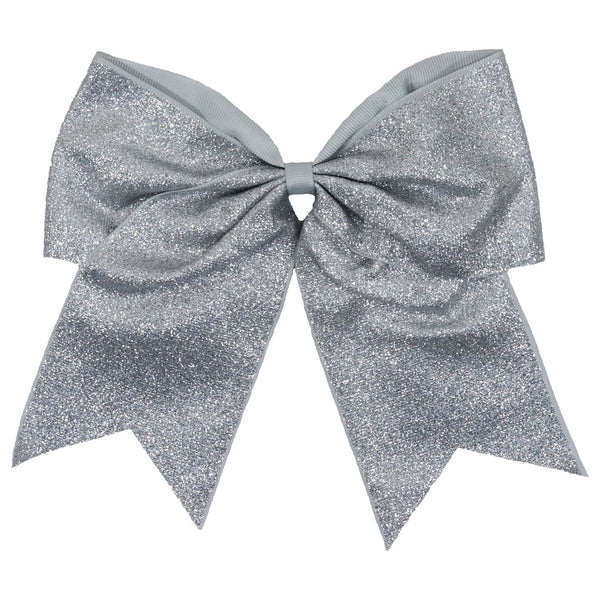 Silver Glitter Cheer Bow For Girls Large Hair Bows With Ponytail Holde