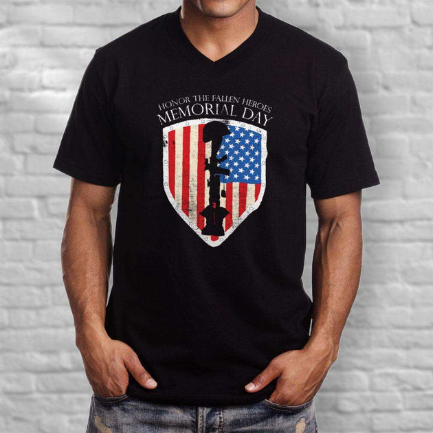 Honor The Fallen Heroes Mens Printed V Neck T Shirt Designs By