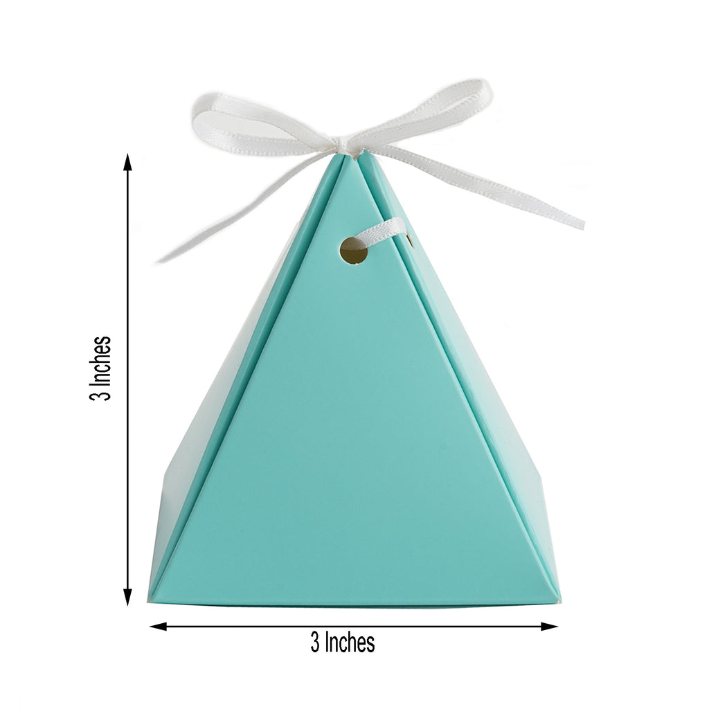 Pyramid Party Favor Boxes With Satin Ribbons Card Stock Wedding T