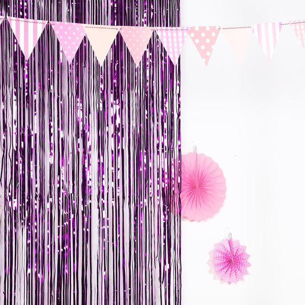 8ft Purple Metallic Foil Shimmer Fringe Curtain Efavormart