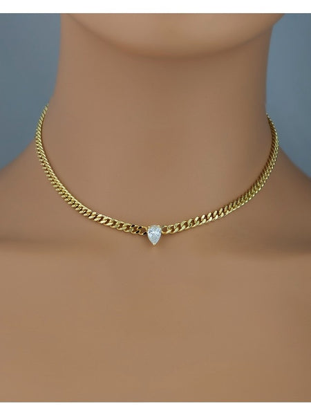 Curb Chain Necklace With Pear Cz Cz By Kenneth Jay Lane