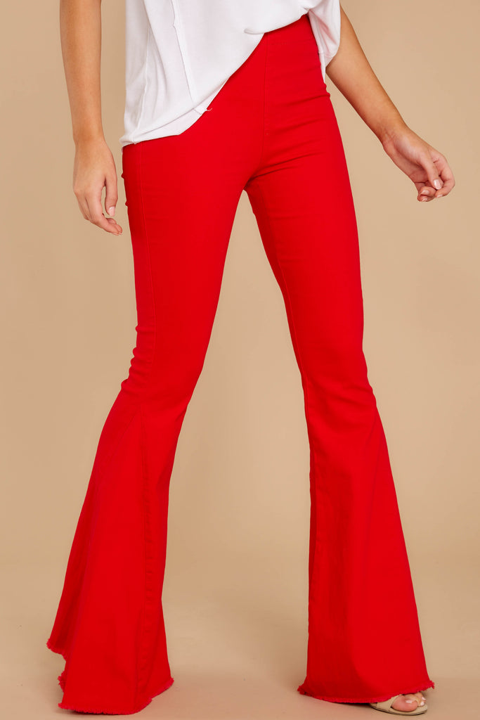 Sexy Red Flare Leg Jeans Cute Denim Bell Bottoms Pants 6200