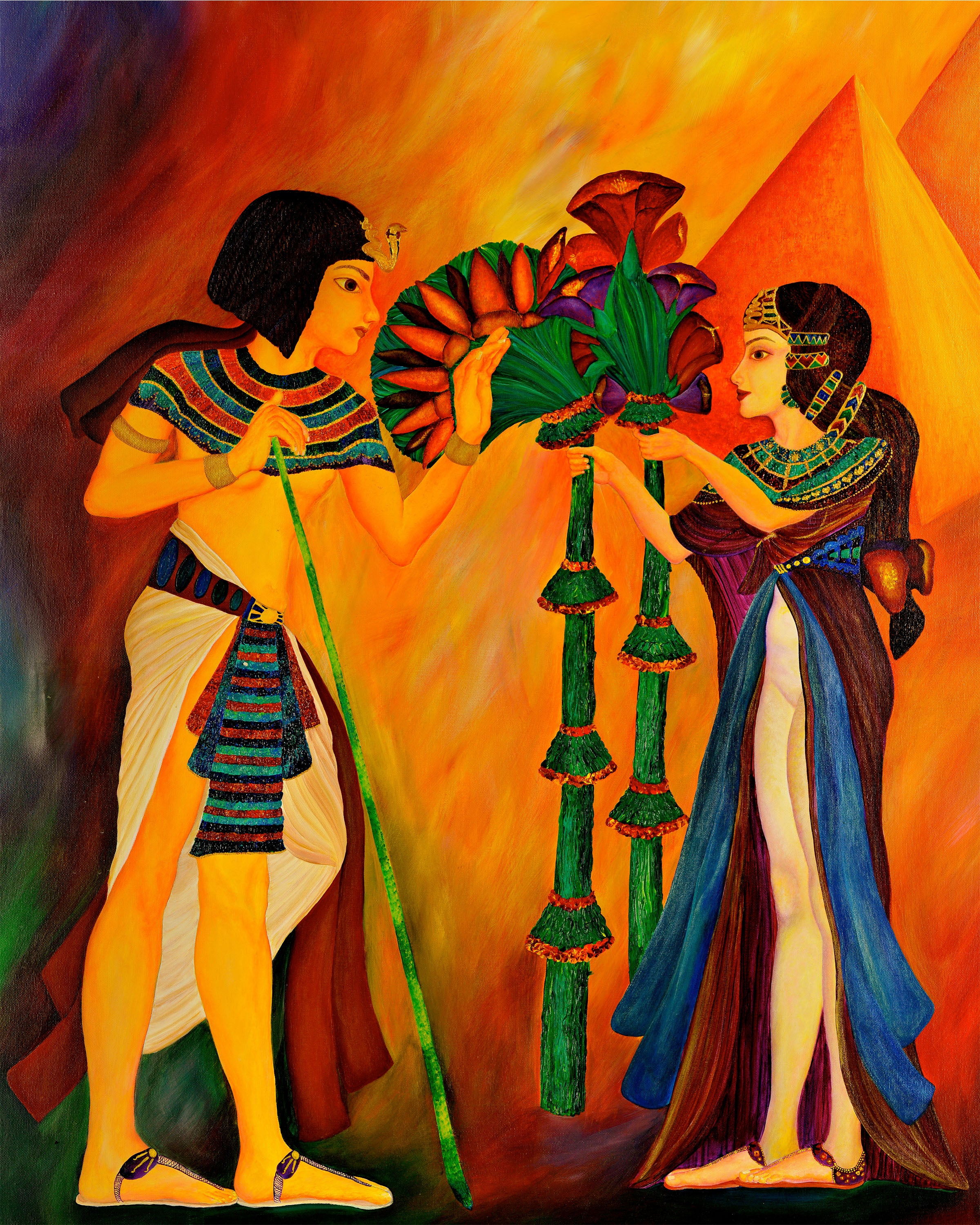 Oil Painting On Canvas Of Akhenaten And Nefertiti 30x24 Sold