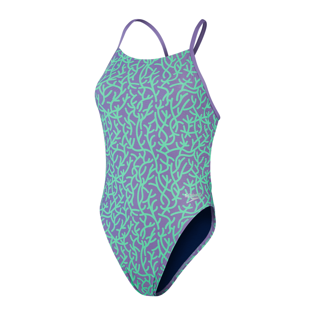 Speedo Allover Digital Tie Back Womens Swimsuit Purplegreen Swimpath