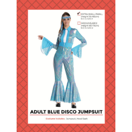 Ladies 70s Blue Disco Jumpsuit Cracker Jack Costumes Brisbane