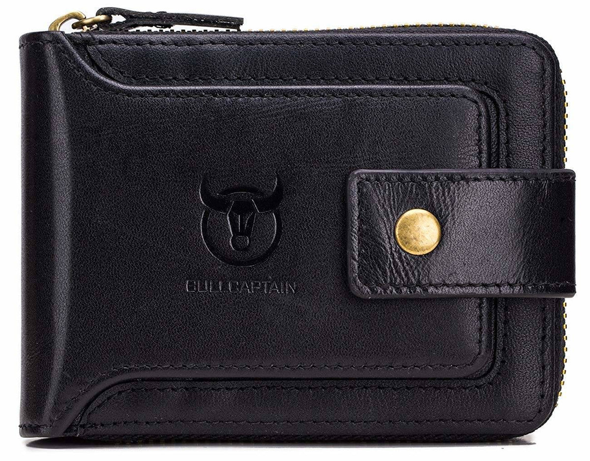 Leather Mens Rfid Blocking Wallet Zipper Bifold Wallets Bull Captain