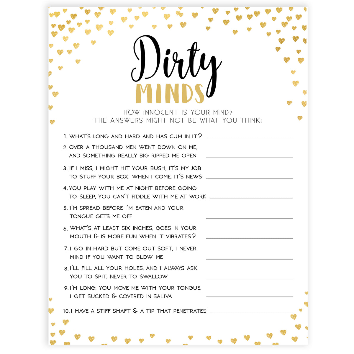 Dirty Minds Bachelorette Game Printable