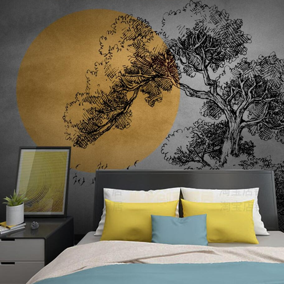 Custom Wallpaper Mural Nordic Abstract Retro Tree Scenery Bvm Home