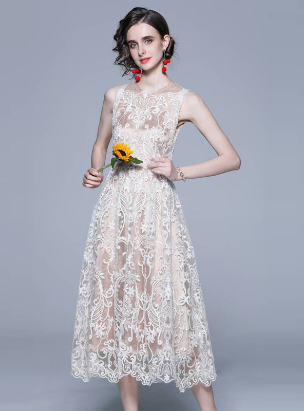 Embroidery Lace Middle And Long Dress Lilacoo