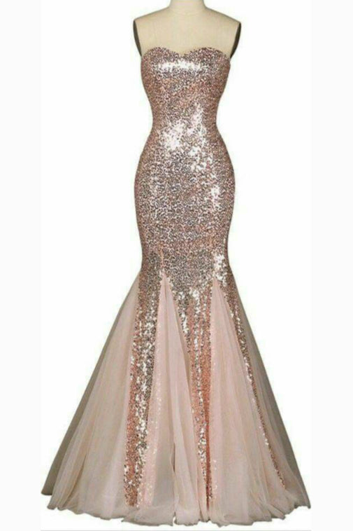 Mermaid Sweetheart Sequin Prom Evening Dress Angrila