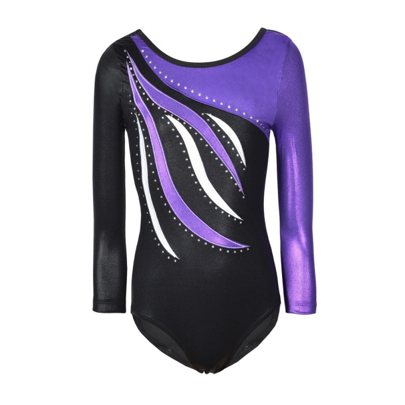 Purpleblack Long Sleeved Leotard W Rhinestones Gym Girlz United