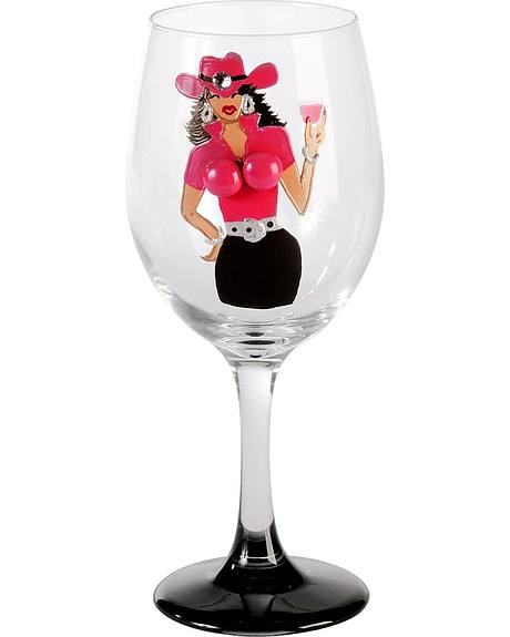 Pink Hand Painted Cowgirl Wine Glass Sheplers