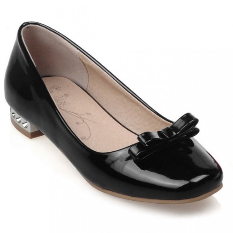 Black Patent Leather Flats With Bow