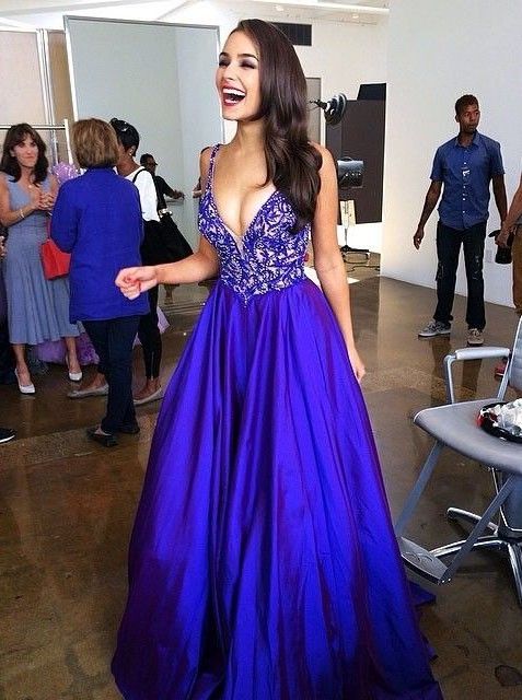 Deep V Neck Royal Blue Prom Dressescheap Long Prom Dressspaghetti