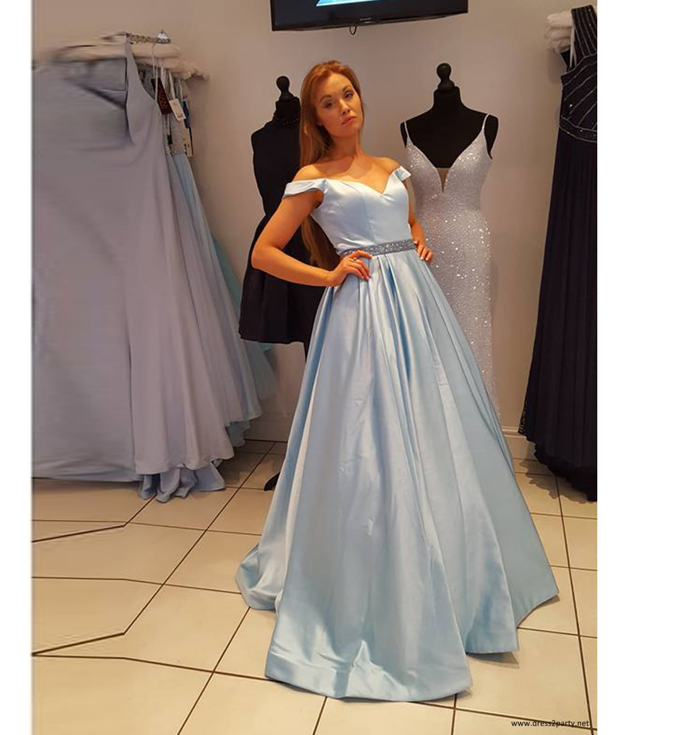 Light Blue Prom Dressoff The Shoulder Pageant Gowna Line Prom Gown