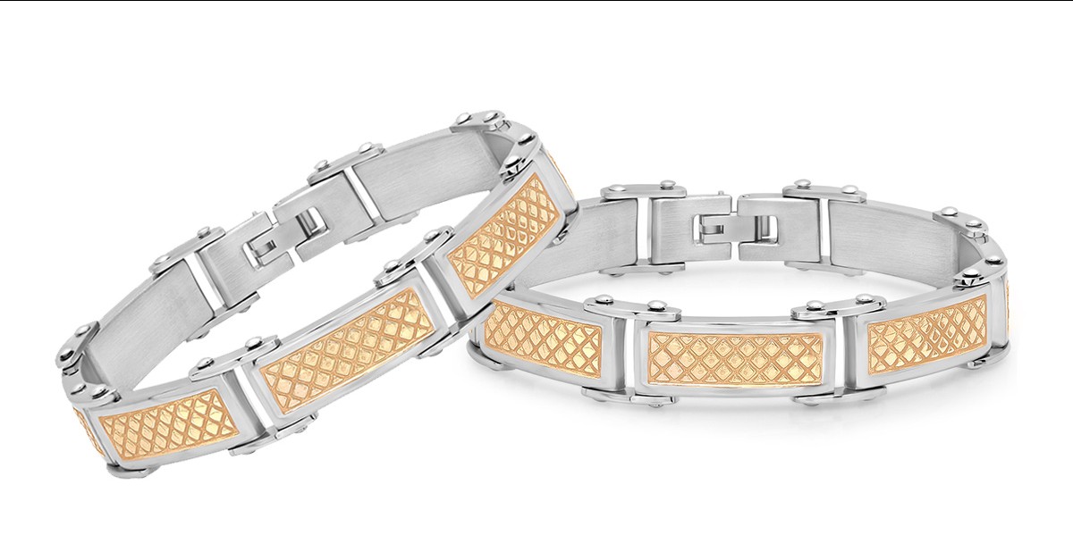 Mens Two Tone Stainless Steel Link Bracelet