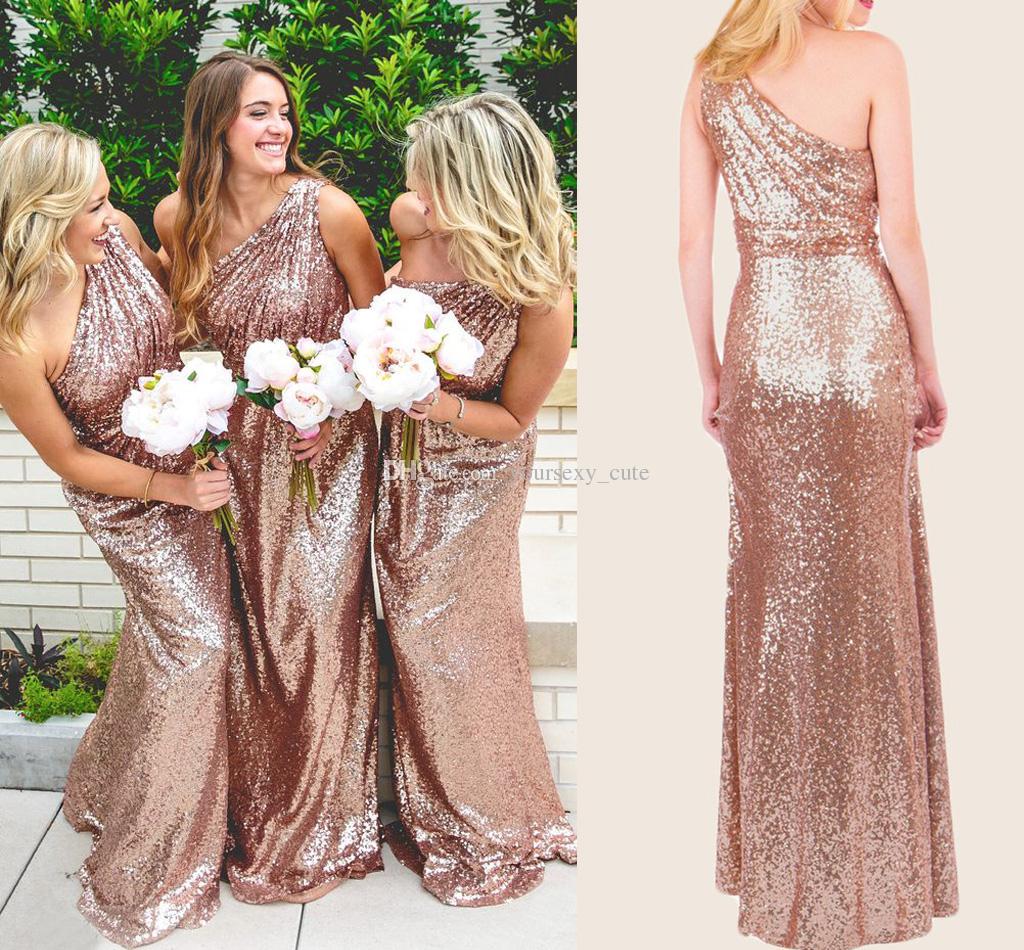 Rose Gold Sequins Bridesmaid Dress Long Bridesmaid Dress2017 One