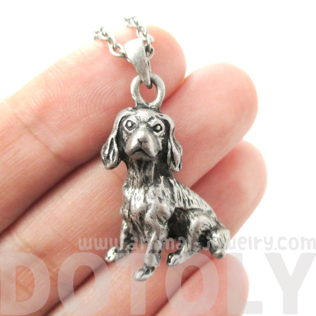 3d Realistic King Charles Spaniel Animal Dog Breed Charm Necklace In